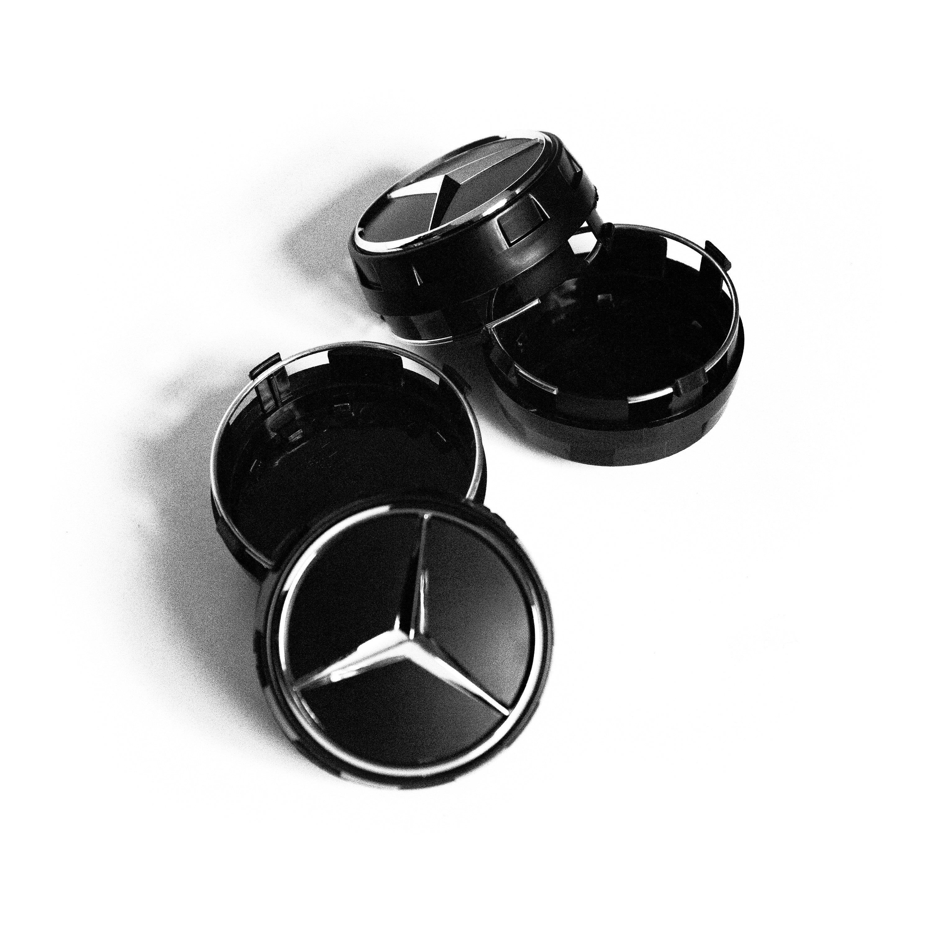 4X 75mm Matte Black / Chrome Logo All Black Raised Mercedes Benz Wheel ...