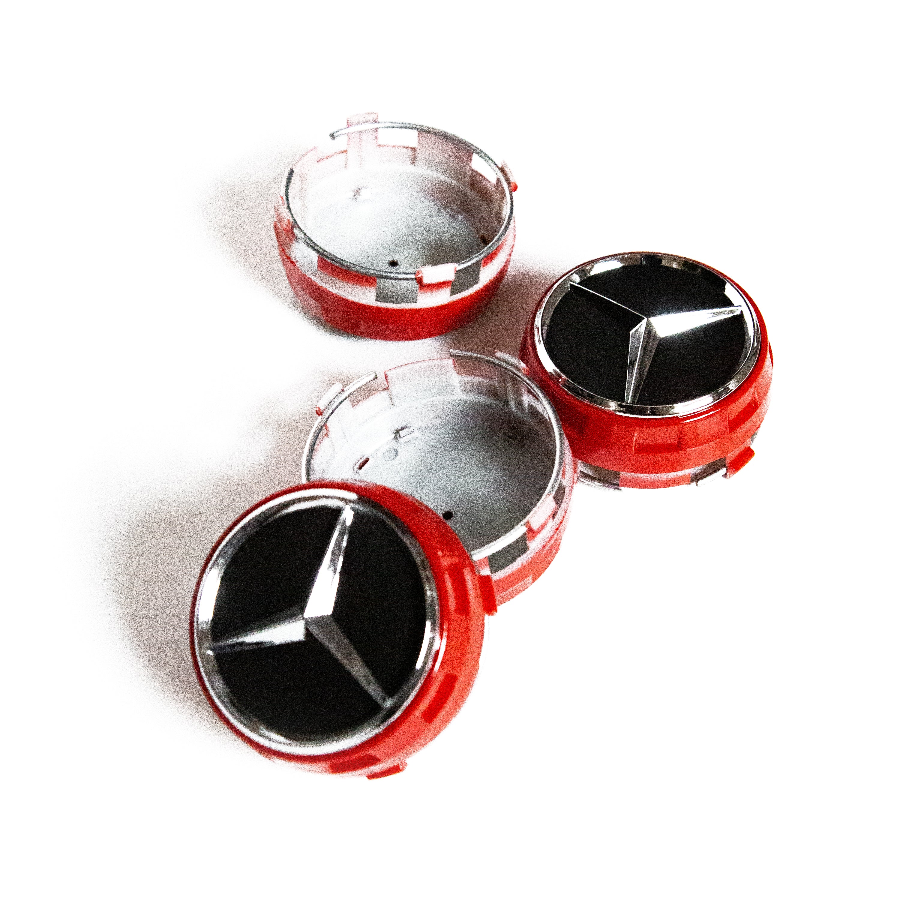 4X 75mm Matte Black / Chrome Logo Red Raised Mercedes Benz Wheel Center ...