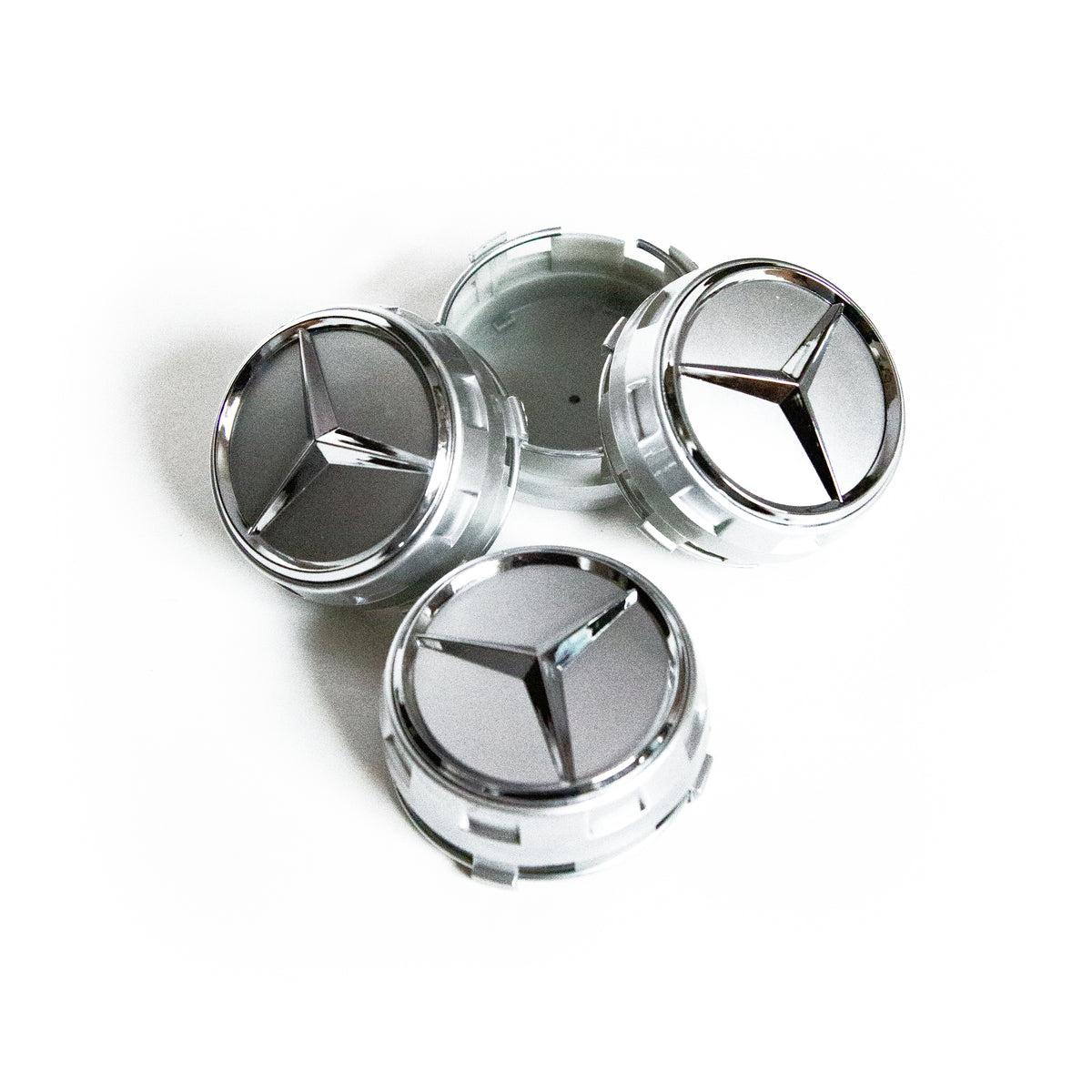 4X 75mm Silver/Chrome Logo Silver Raised Mercedes Benz Wheel Center ...