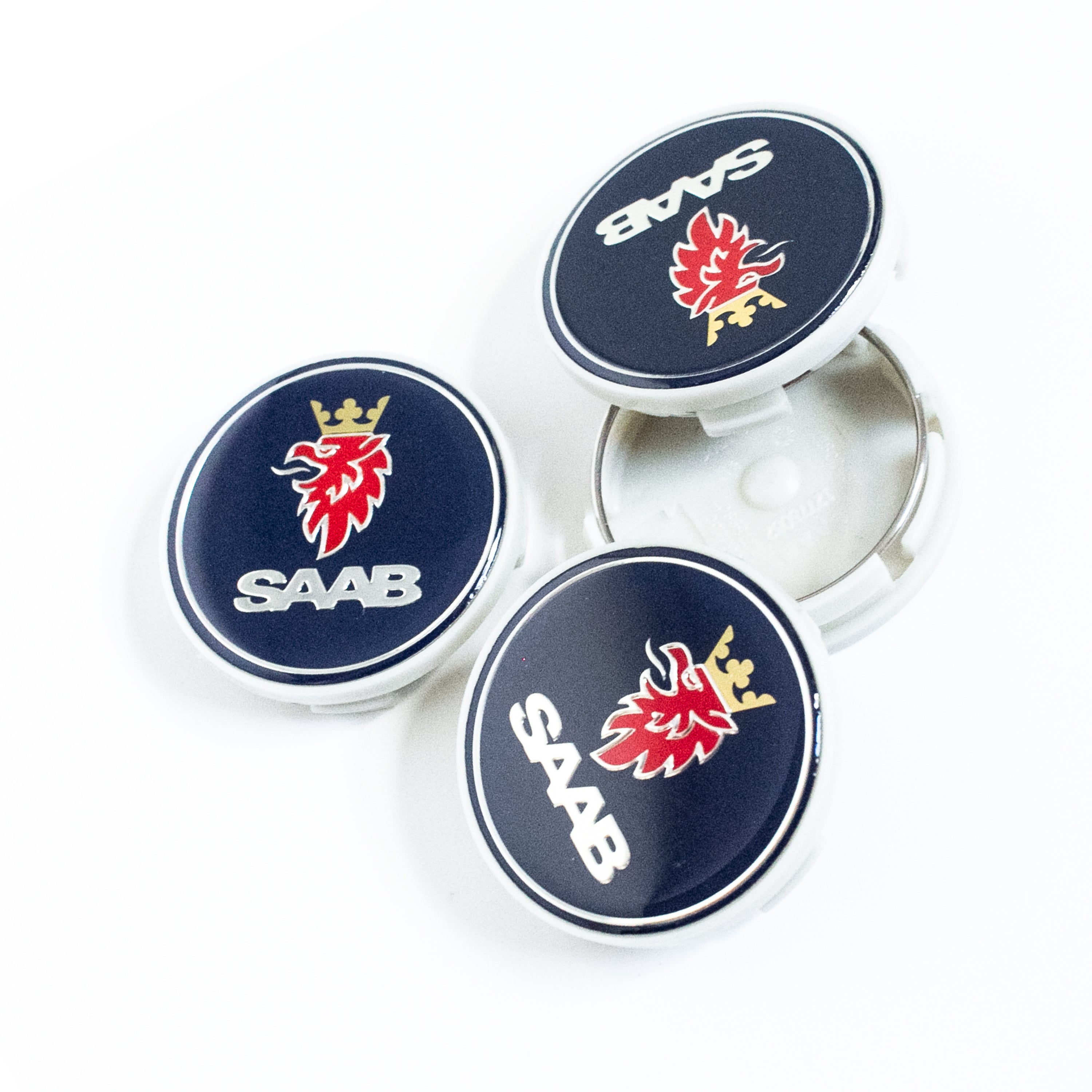 4x 68mm Blue Saab Wheel Center Caps | 6 Side Auto