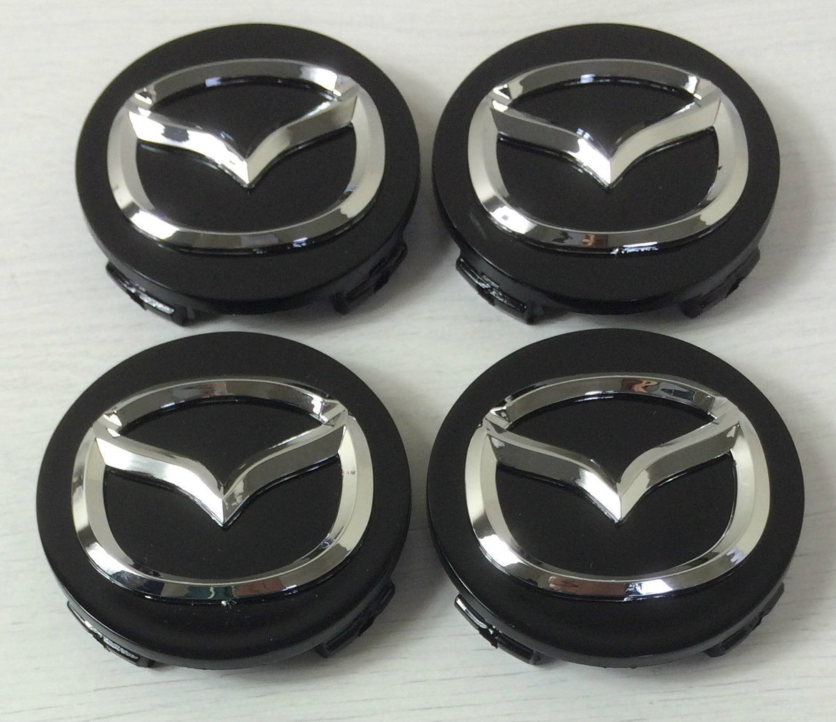 4x 56mm Mazda Black Wheel Center Caps | 6 Side Auto
