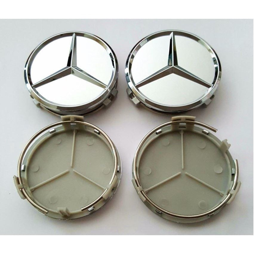4X 75mm Silver/ Gray Mercedes Benz Wheel Center Caps | 6 Side Auto